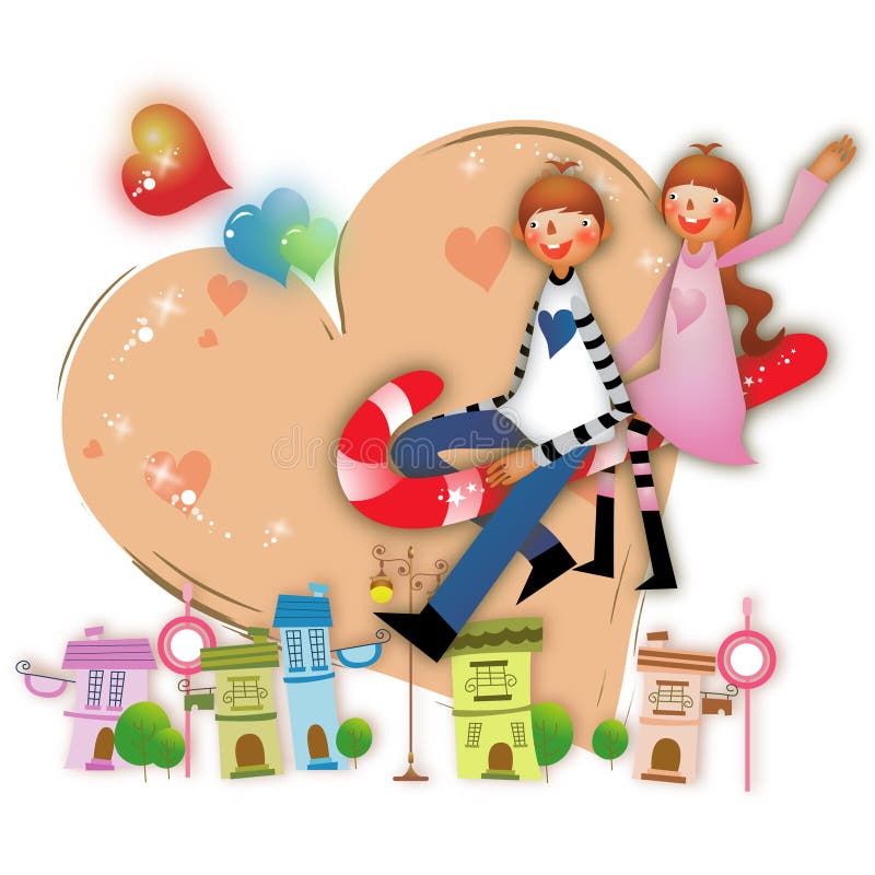 Couple Flying on Candy Cane. Vector Illustration Decorative Design ...