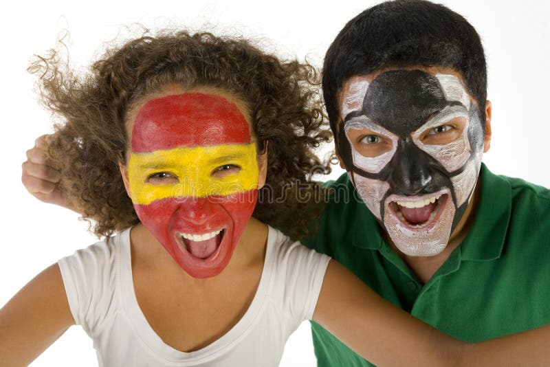 Couple football s fans. stock image. Image of encouragement - 3144175