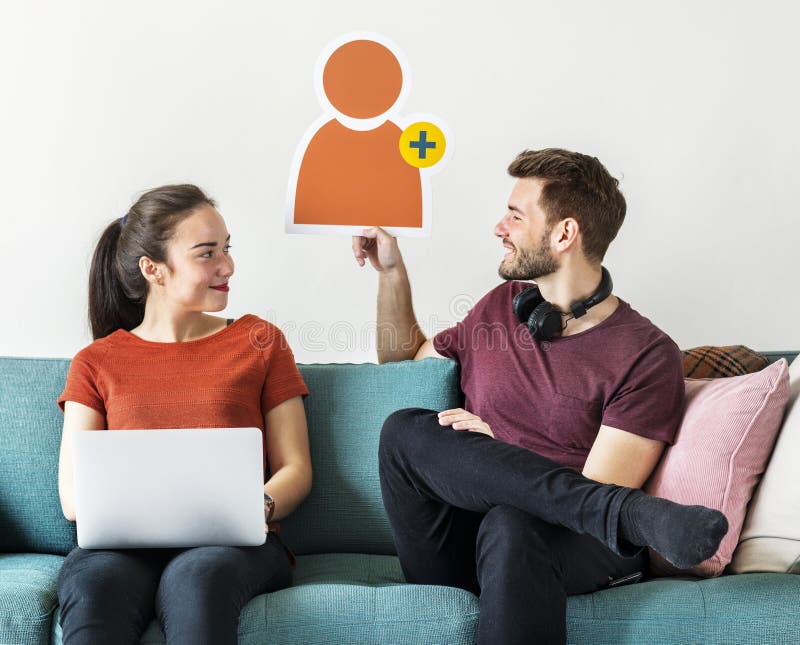 Couple with Friend Request Avatar Icon Stock Photo - Image of digital ...