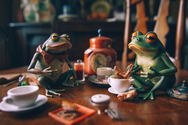 A Couple of Frogs Sitting on Top of a Wooden Table. Generative AI Image ...