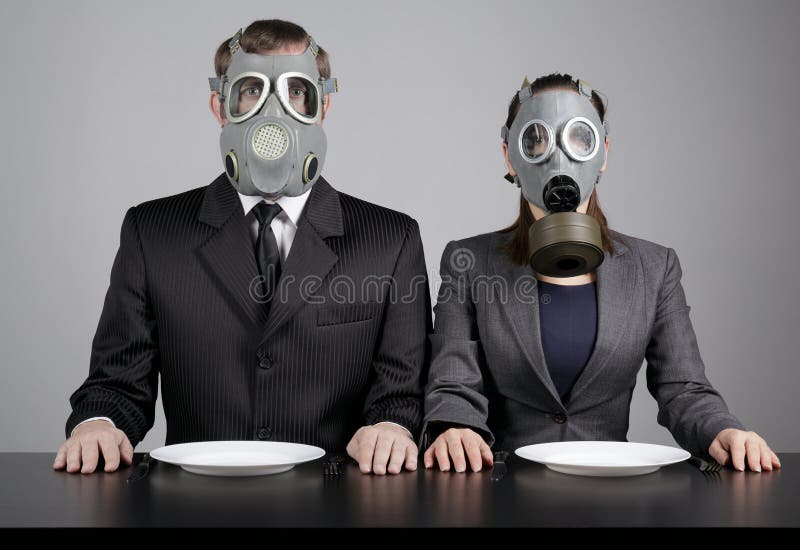 Couple at gas masks stock image. Image of studio, armageddon - 35735973