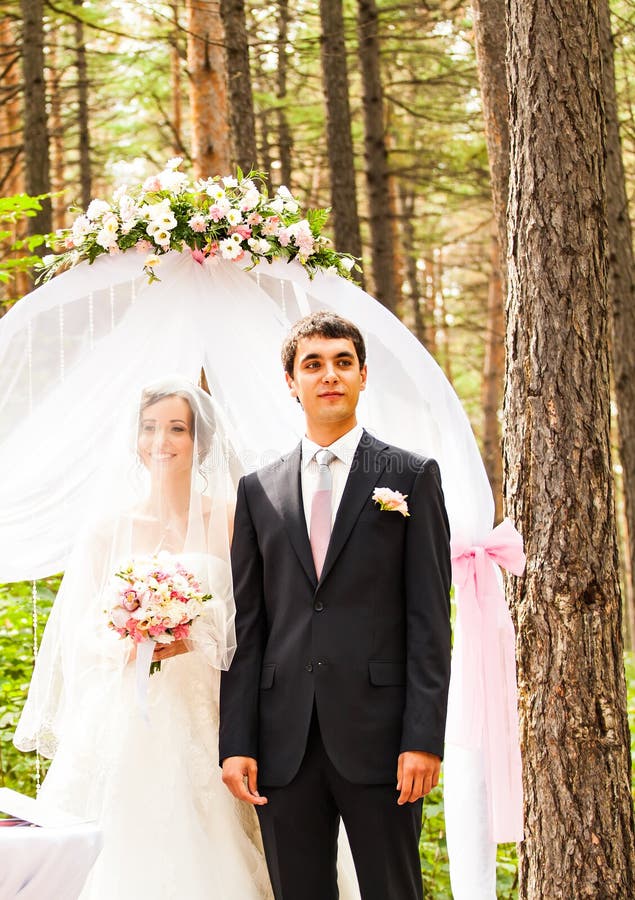 Couple Getting Married at an Outdoor Wedding Stock Image - Image of ...