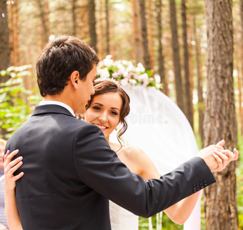 Couple Getting Married at an Outdoor Wedding Stock Photo - Image of ...