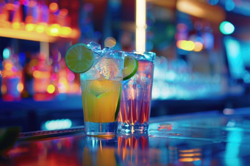 Couple of Glasses Filled with Drinks on a Bar Surface, Perfect for ...