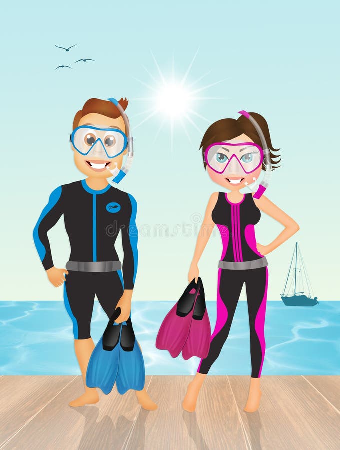 Couple go diving stock illustration. Illustration of summer - 72030777