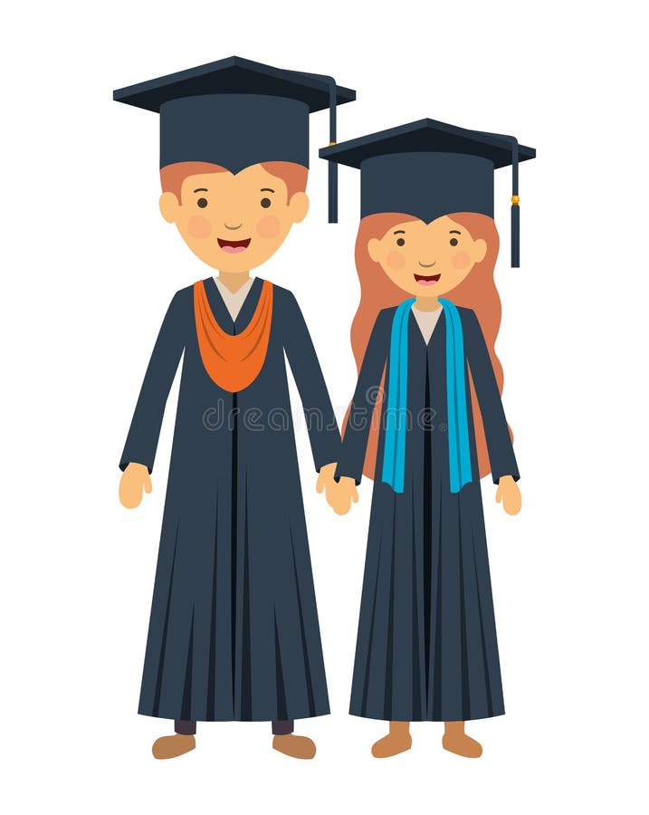 Couple graduates with hats stock vector. Illustration of intelligence ...
