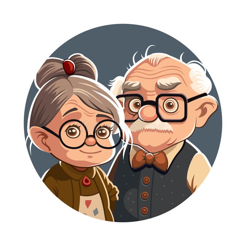 Couple Grandma And Grandpa Together Cute Cartoon Style Pensioner Stock