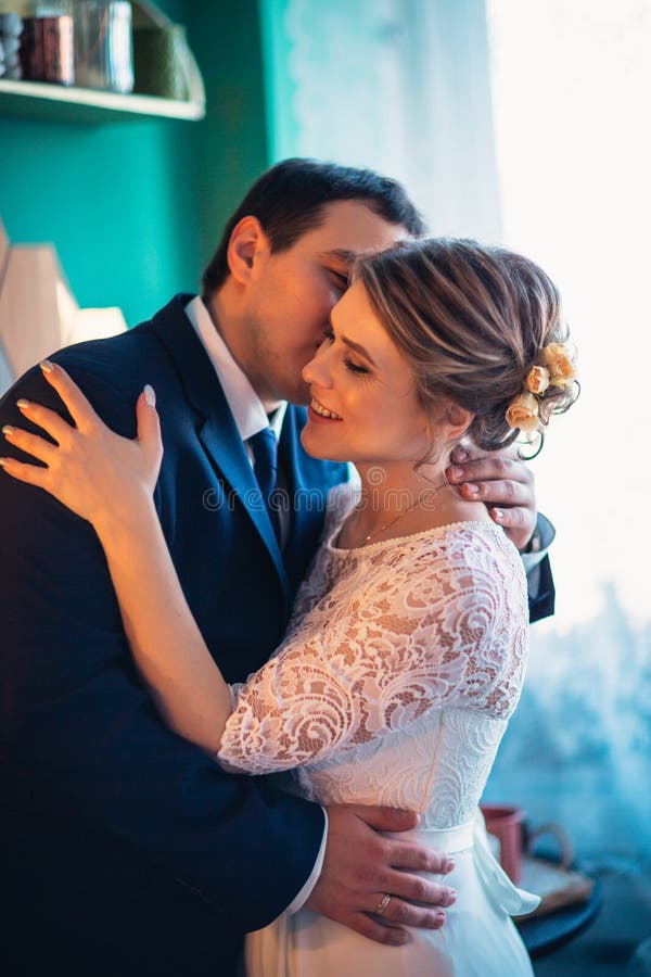 Couple Groom and Bride in Light Studio Stock Image - Image of crazy ...