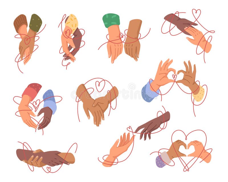 Couple Hand Love, Lovers Hands Tired with Thread Stock Vector ...
