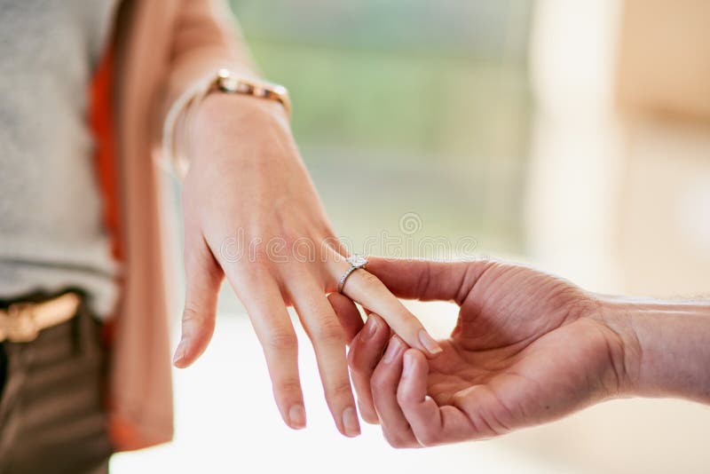 Couple, Hands and Engaged with Ring in Home, Love and Relationship with ...