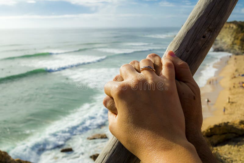 Couple Hands in Front of the Ocean Stock Image - Image of ocean ...