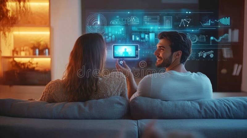 A Couple is Happily Enjoying Their Smart Home Technology, Enhanced by ...