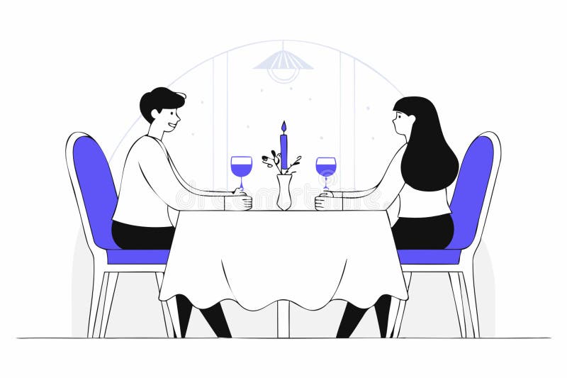 Couple Having Candlestick Dinner, Romantic Evening, Vector Illustration ...