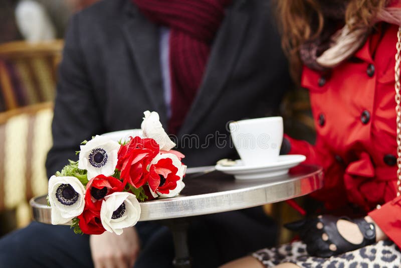 Couple Having a Date in Cafe Stock Photo - Image of cafe, flowers: 49993802