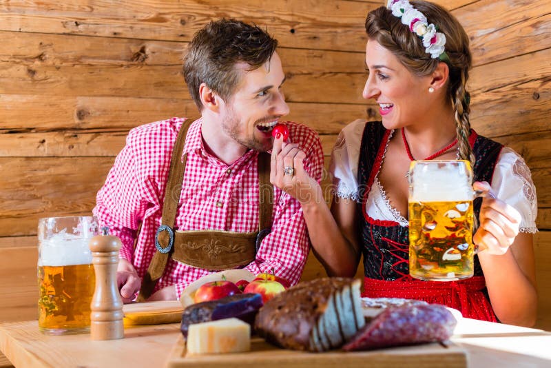 Couple Having Dinner at Mountain Hut in Alps Stock Image - Image of ...