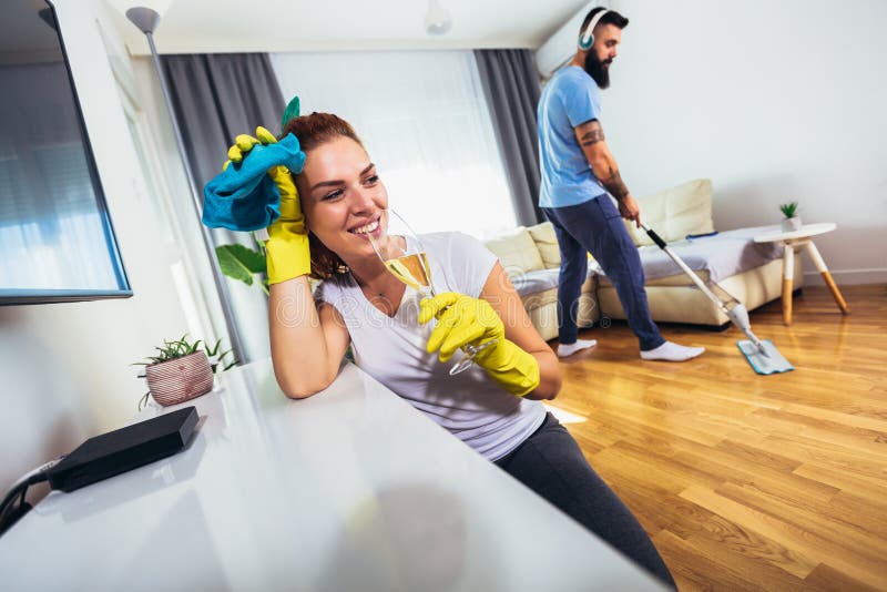 Couple Having Fun while Doing Spring Cleaning Together Stock Image ...