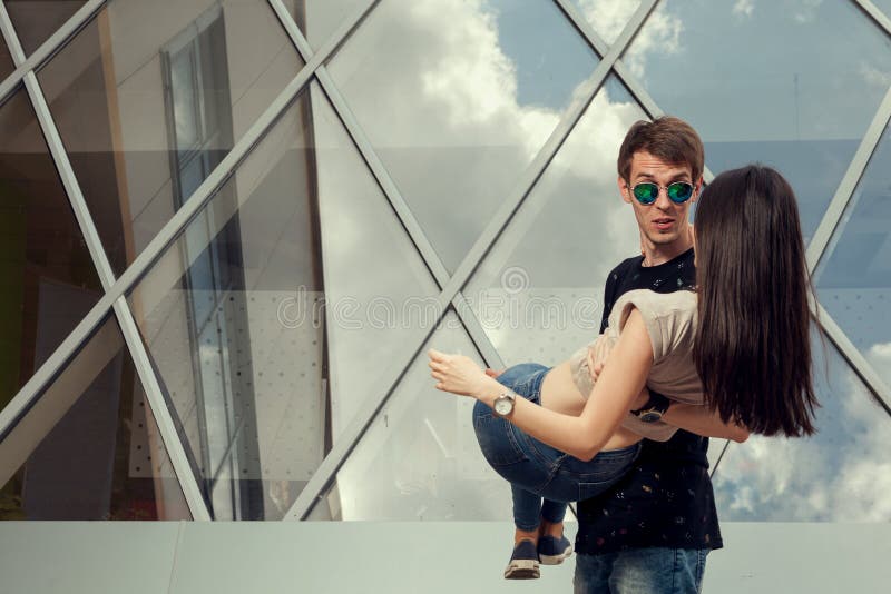 Couple Having Fun in Front of Office Building Stock Image - Image of ...