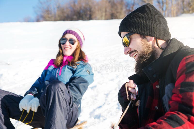 Couple Having Fun Sleds Stock Photos - Free & Royalty-Free Stock Photos ...