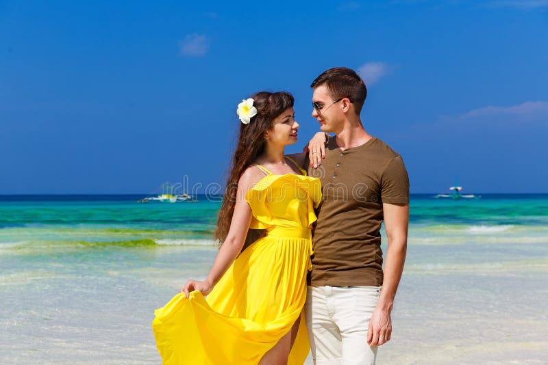 Couple Having Fun on Tropical Beach. Summer Vacation Concept. Stock ...