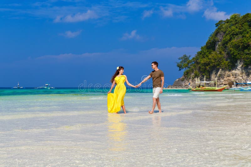 Couple Having Fun on Tropical Beach. Summer Vacation Concept. Stock ...