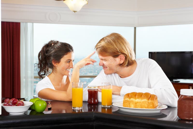 Couple Having Great Time on Breakfast Stock Photo - Image of latin ...