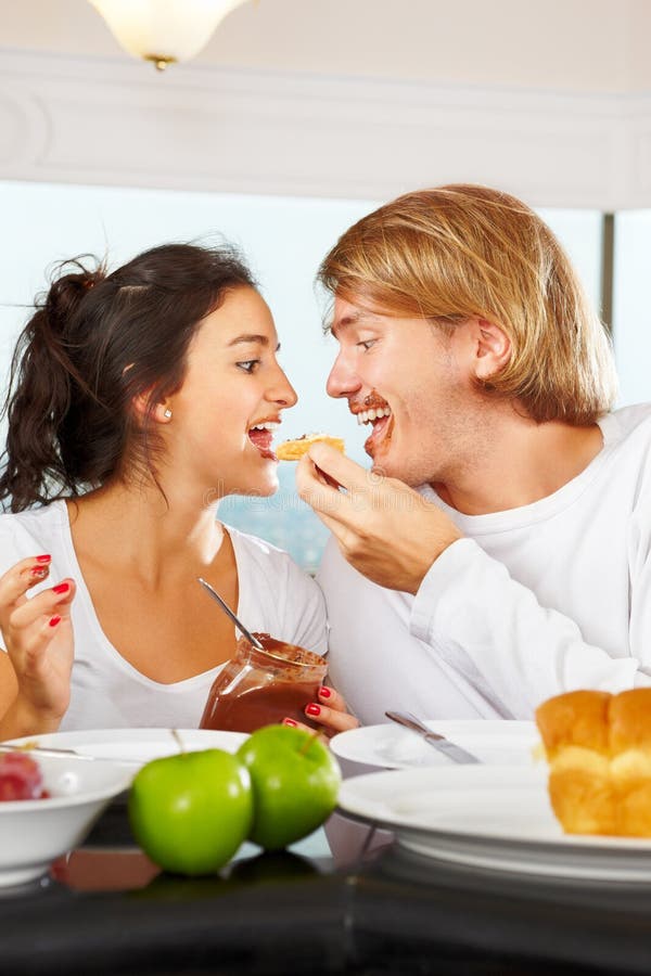 Couple Having Great Time on Breakfast Stock Image - Image of juice ...