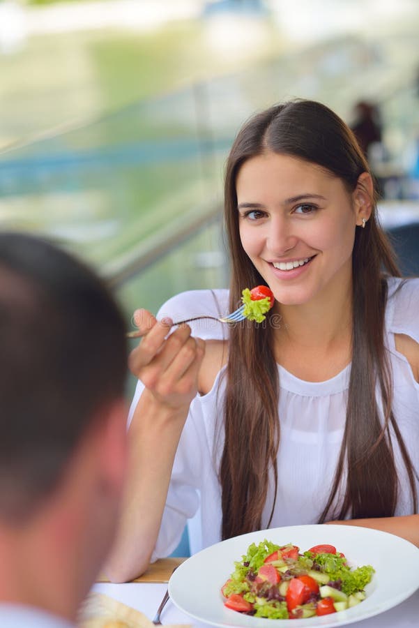 Couple Having Lanch at Beautiful Restaurant Stock Photo - Image of meal ...