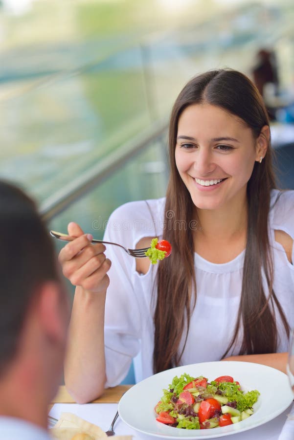Couple Having Lanch at Beautiful Restaurant Stock Image - Image of ...