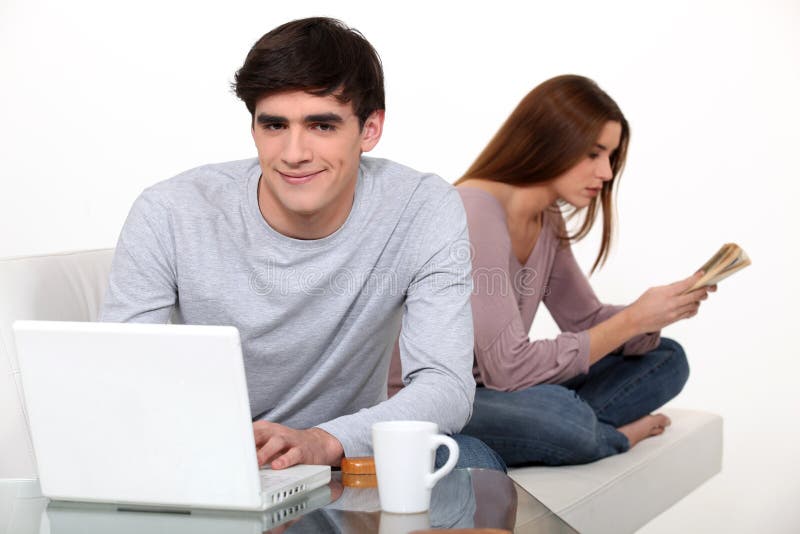 Couple Having a Relaxing Day Off Stock Image - Image of computer ...