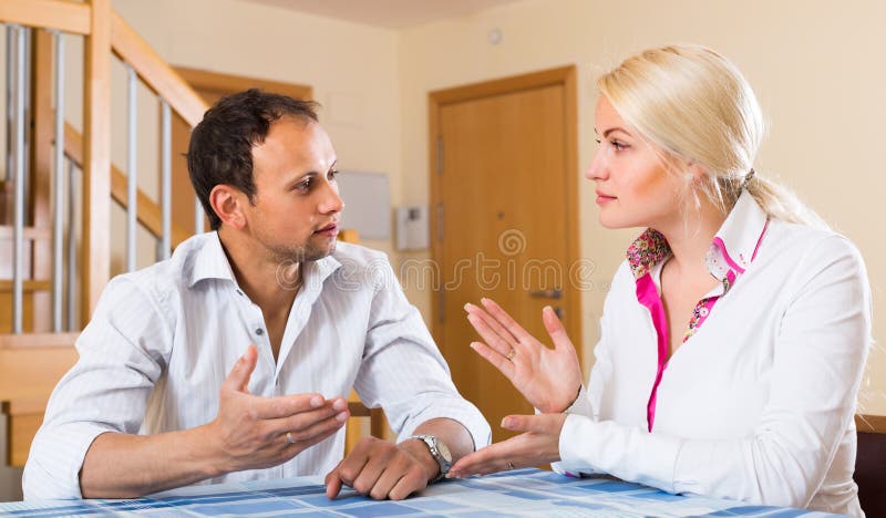 Couple Having Serious Talking at Home Stock Image - Image of adult ...