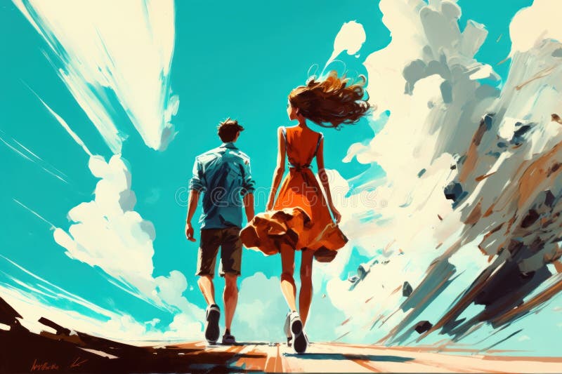 Couple is Having a Walk Outdoors. Beautiful Creative Art Stock Image ...