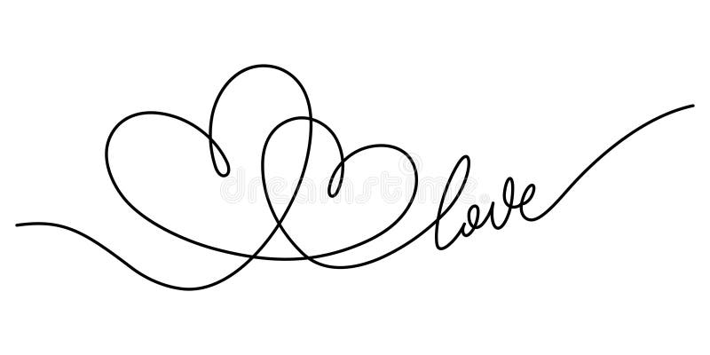 Couple Hearts with Love Continuous Line Drawing Minimalist Stock Vector ...