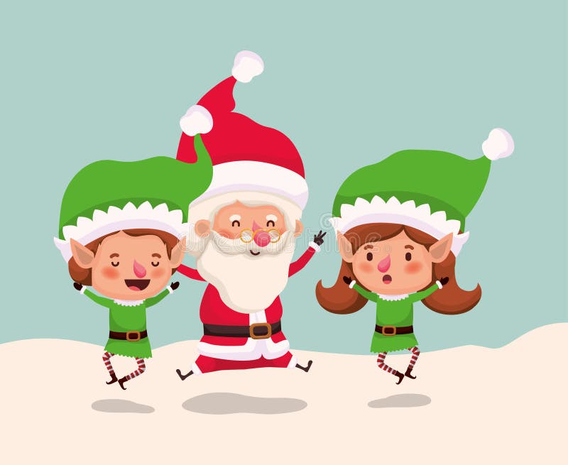 Couple Helpers with Santa Claus in Snowscape Stock Vector ...