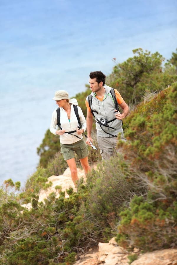 Couple of Hikers on a Trip Visiting Stock Image - Image of journey ...