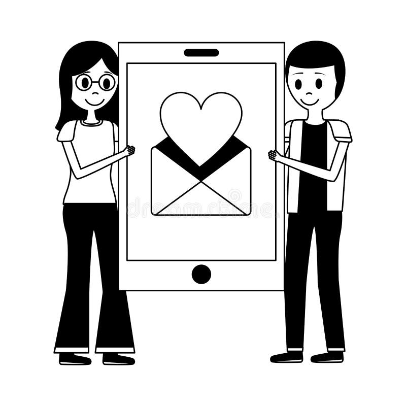 Couple Holding Big Smartphone Email Love Hart Message Stock Vector ...