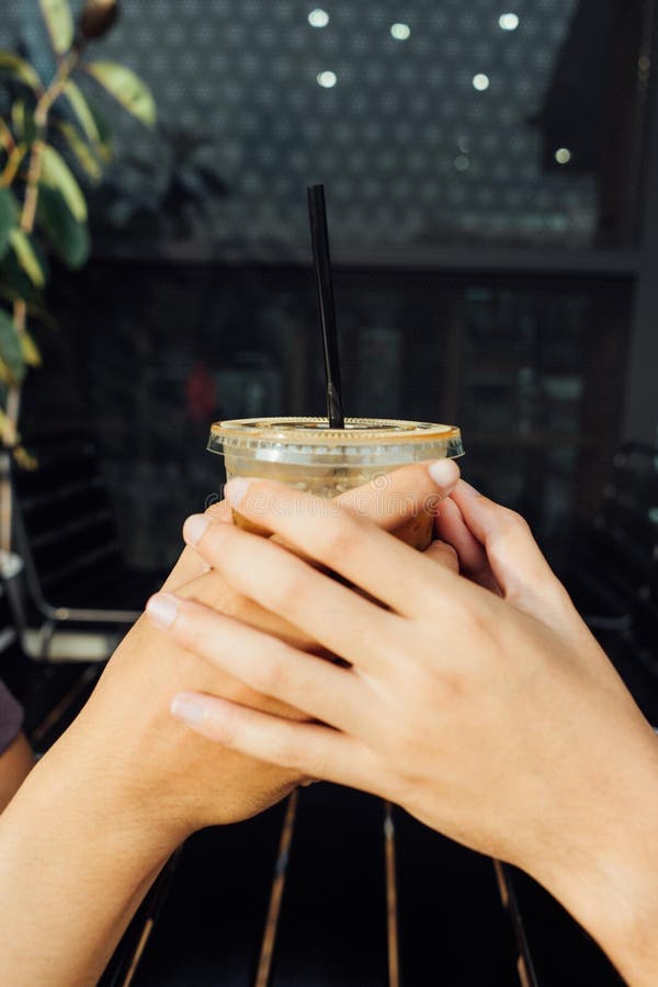 Couple Holding Hand and Coffee Plastic Cup Stock Image - Image of ...