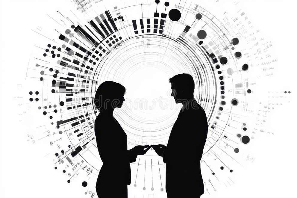 Couple Holding Hands Against a Backdrop of Abstract Data Patterns Representing Connection and ...