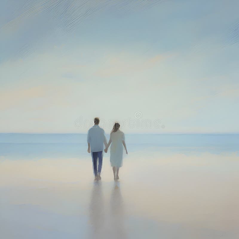Couple Holding Hands on the Beach. AI-Generated. Stock Illustration ...