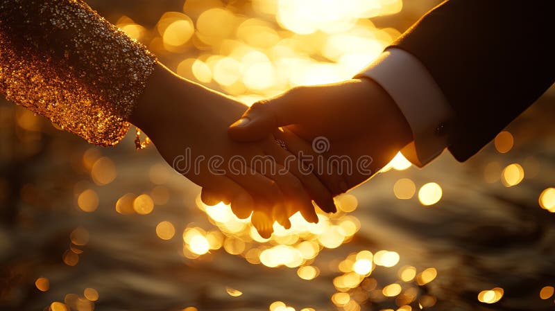Couple Holding Hands in Golden Hour Light. Stock Image - Image of ...
