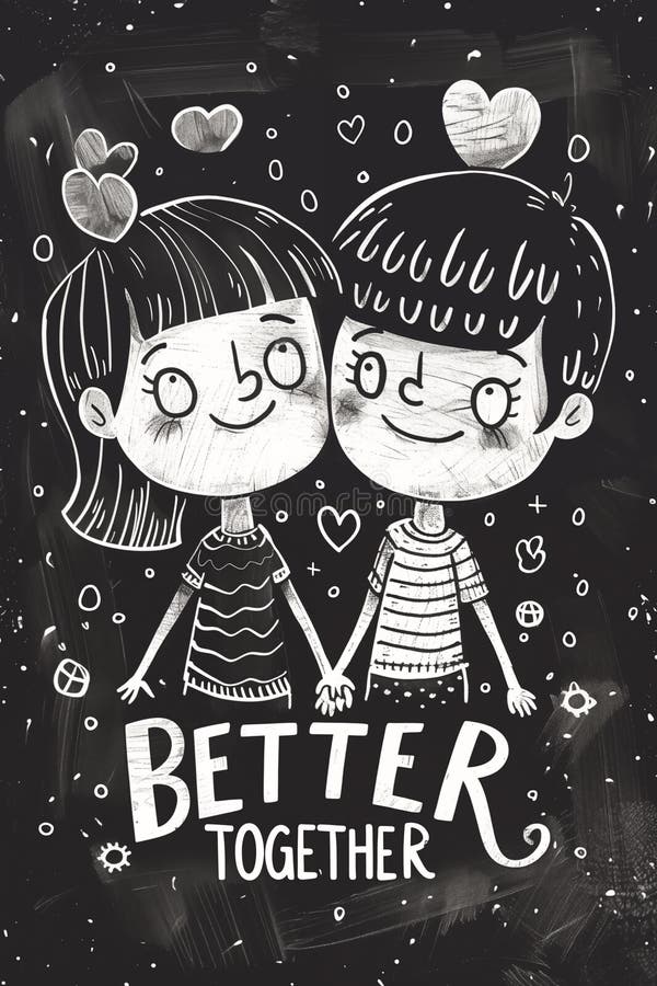 Couple Holding Hands Illustration with Hearts and Better Together Text ...