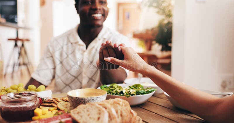 Couple, Holding Hands and Lunch Date in Home, Valentines Day ...