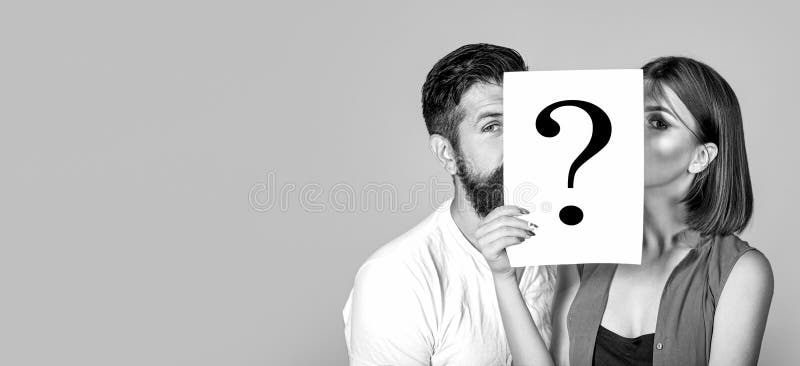 Couple Holding Paper Question Mark. Problems and Solutions. Couple in ...