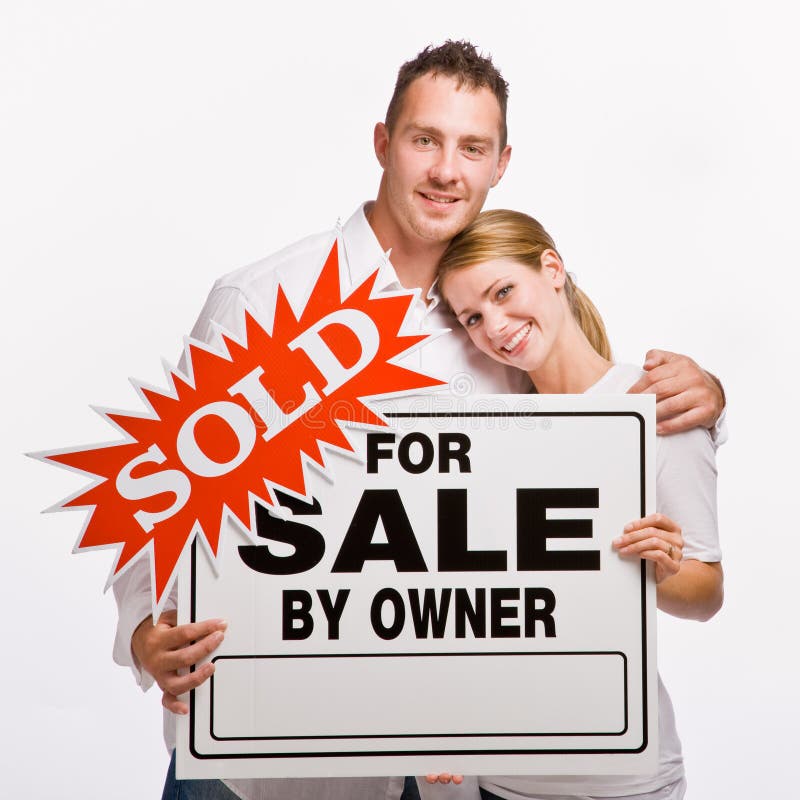 Couple Holding For Sale Sign Stock Photo - Image of domestic, glad ...