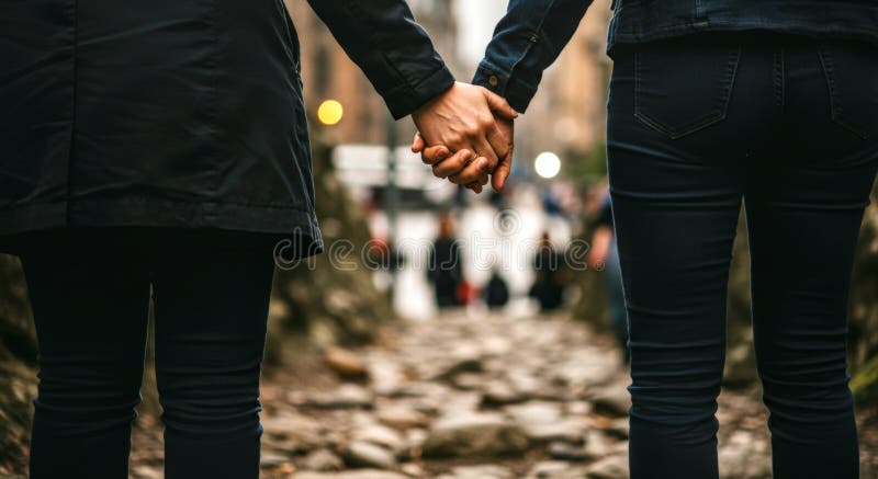 Couple Holding Hands Navigating Challenging Path Together in Support ...