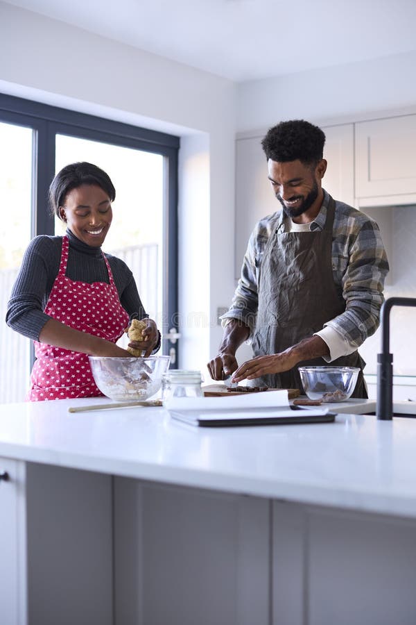 Couple at Home Baking Cake Together in Kitchen Stock Image - Image of ...