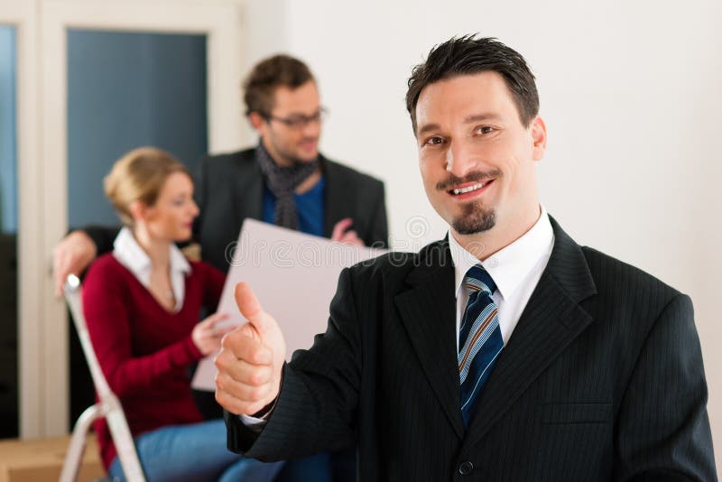 Couple in Home with Real Estate Broker Stock Image - Image of move ...