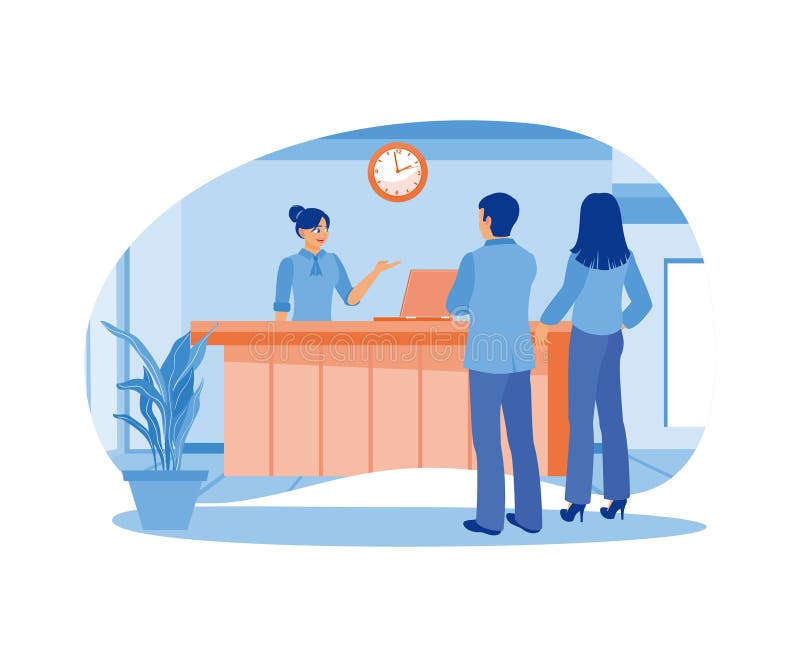 A Couple of Hotel Guests are Talking To the Receptionist. Check-in at ...