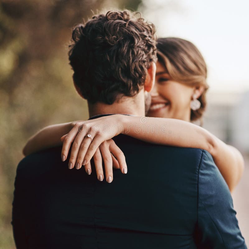 Couple Hug Outdoor Wedding And Marriage With Love And Relationship