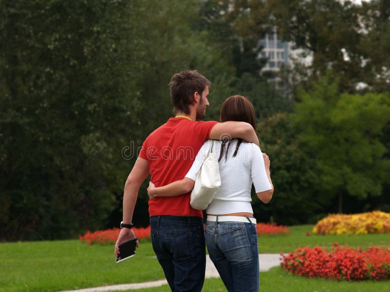 Young Couple Walking in the Park Stock Image - Image of park, boyfriend ...