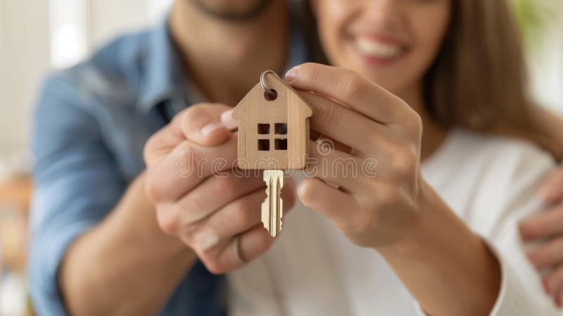 Couple Hugging and Show House Key Front New Home Stock Photo - Image of ...